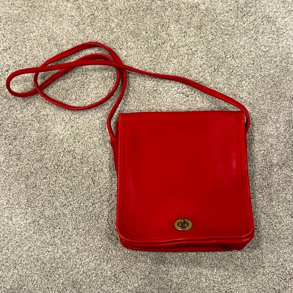 Coach | Bags | Coach Red Vintage Compact Pouch Leather Crossbody Euc ...